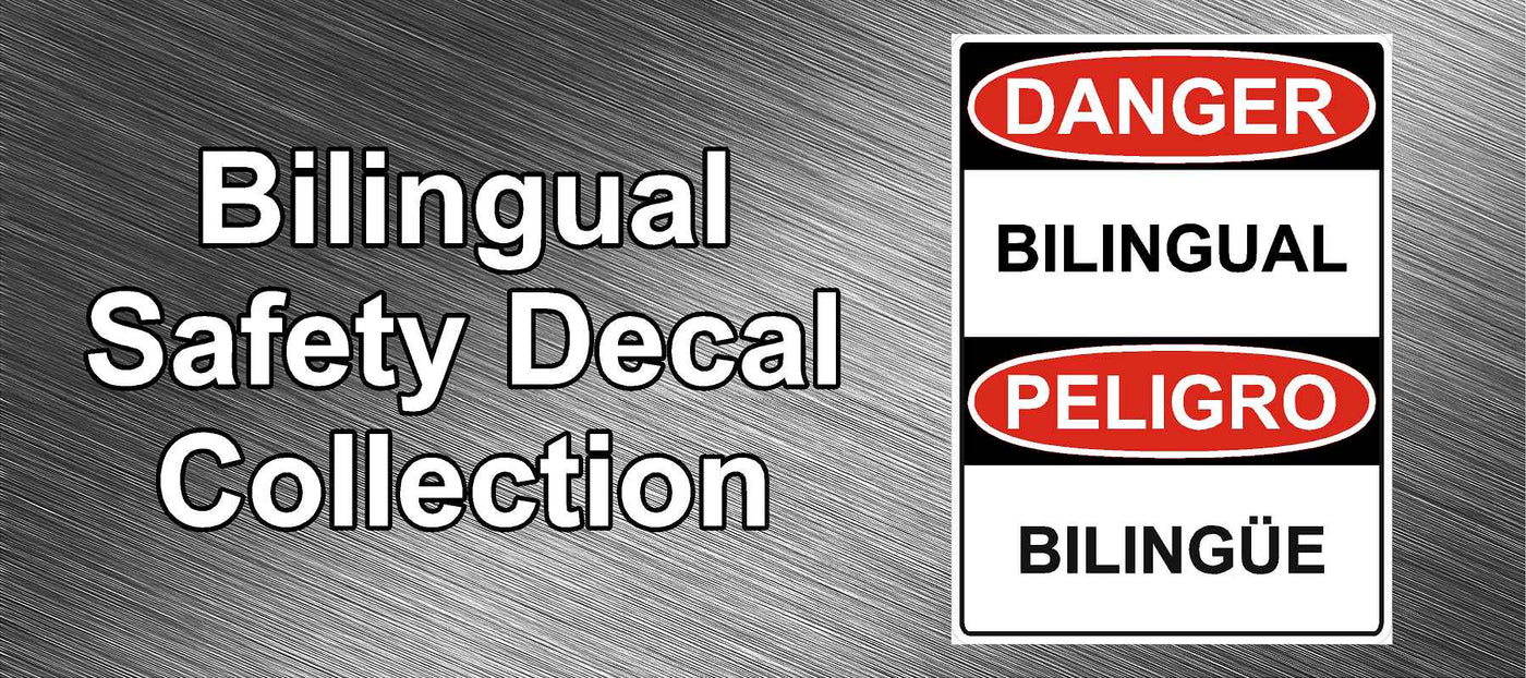 Bilingual Safety Stickers in English and Spanish Tagged "Pinch Point"