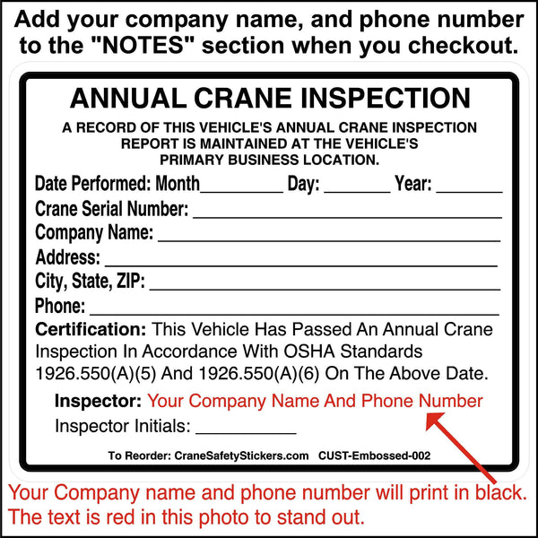 Embossable Aluminum Crane Inspection Labels