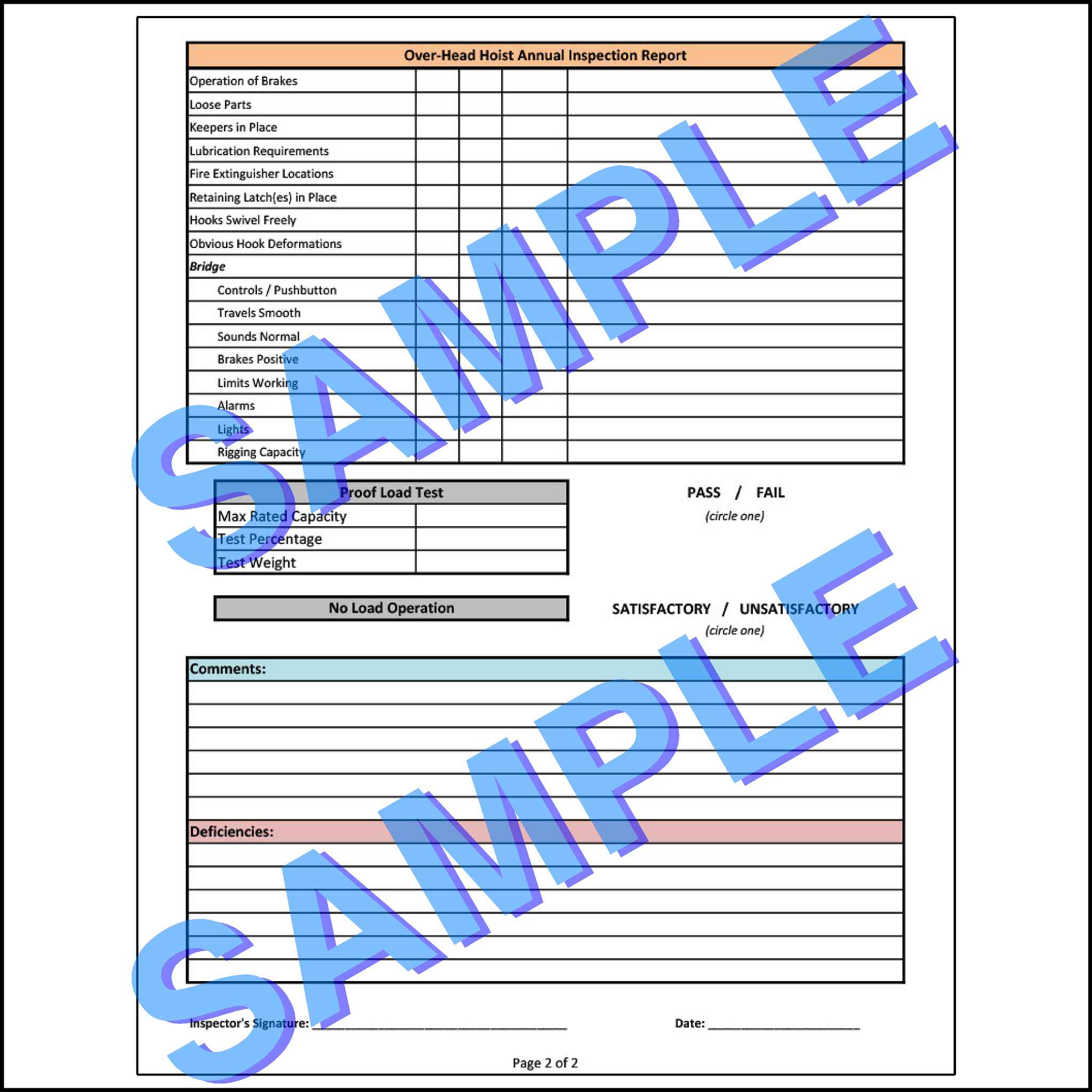 Annual Overhead Hoist Inspection Checklist