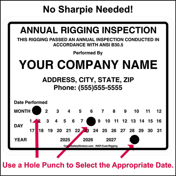 Custom Rigging Inspection Sticker Ready to Print and Ship