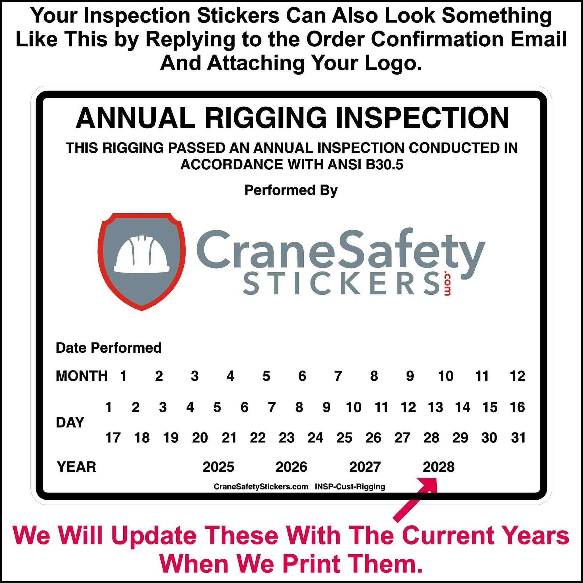 Custom Rigging Inspection Sticker Ready to Print and Ship - Safety Stickers
