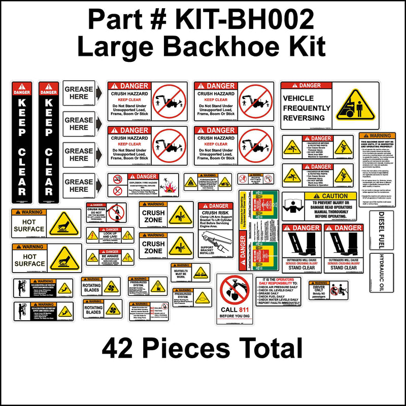 Large Backhoe Safety Sticker Kit