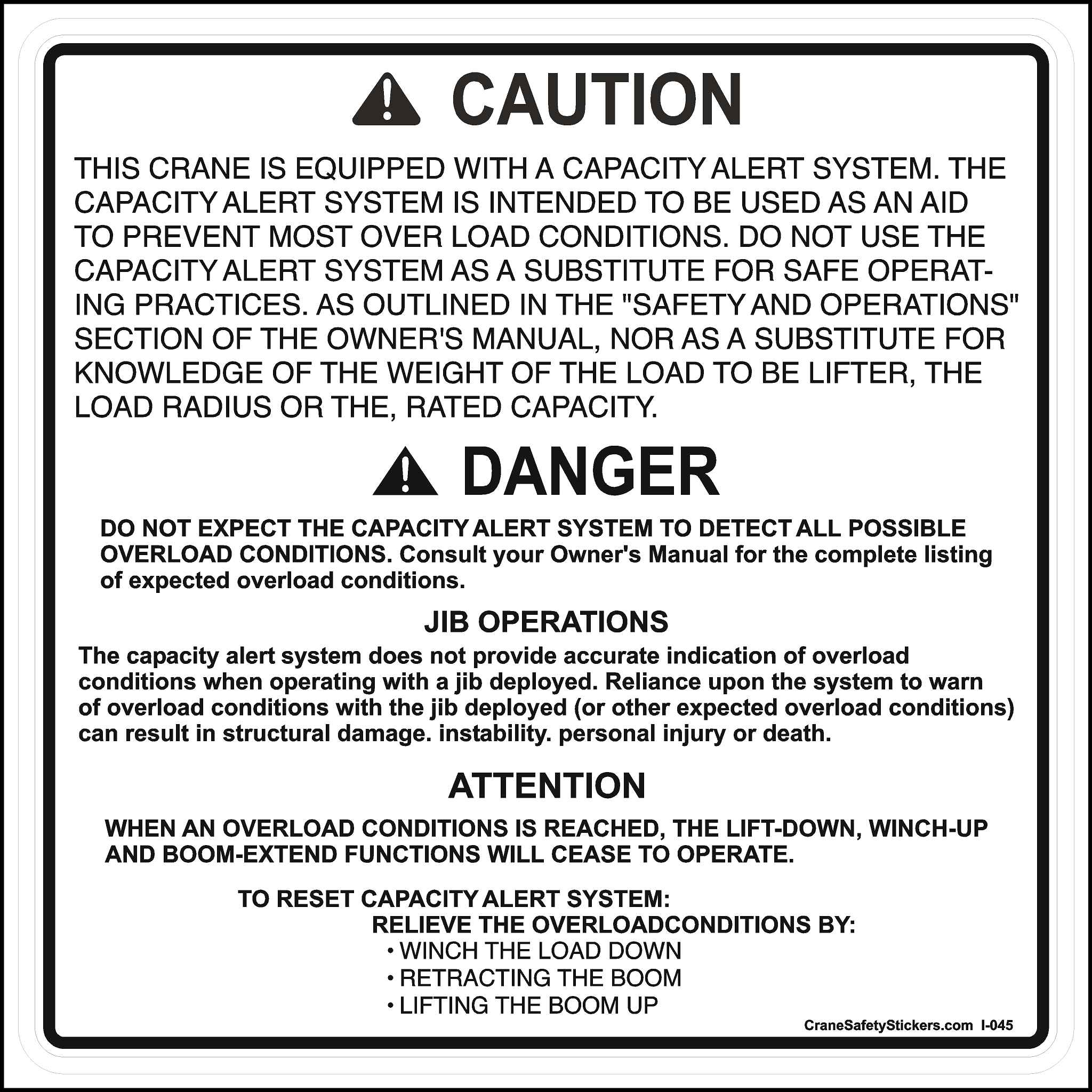 Capacity Alert System Sticker For Cranes