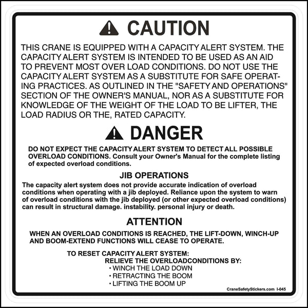 Capacity Alert System Sticker For Cranes