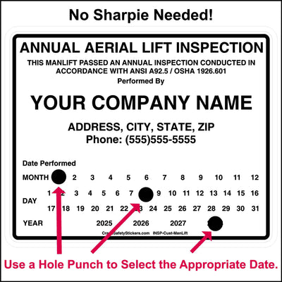 Custom Aerial Lift Inspection Sticker Ready to Print and Ship - Safety ...