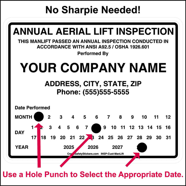 Custom Aerial Lift Inspection Sticker Ready to Print and Ship - Safety ...