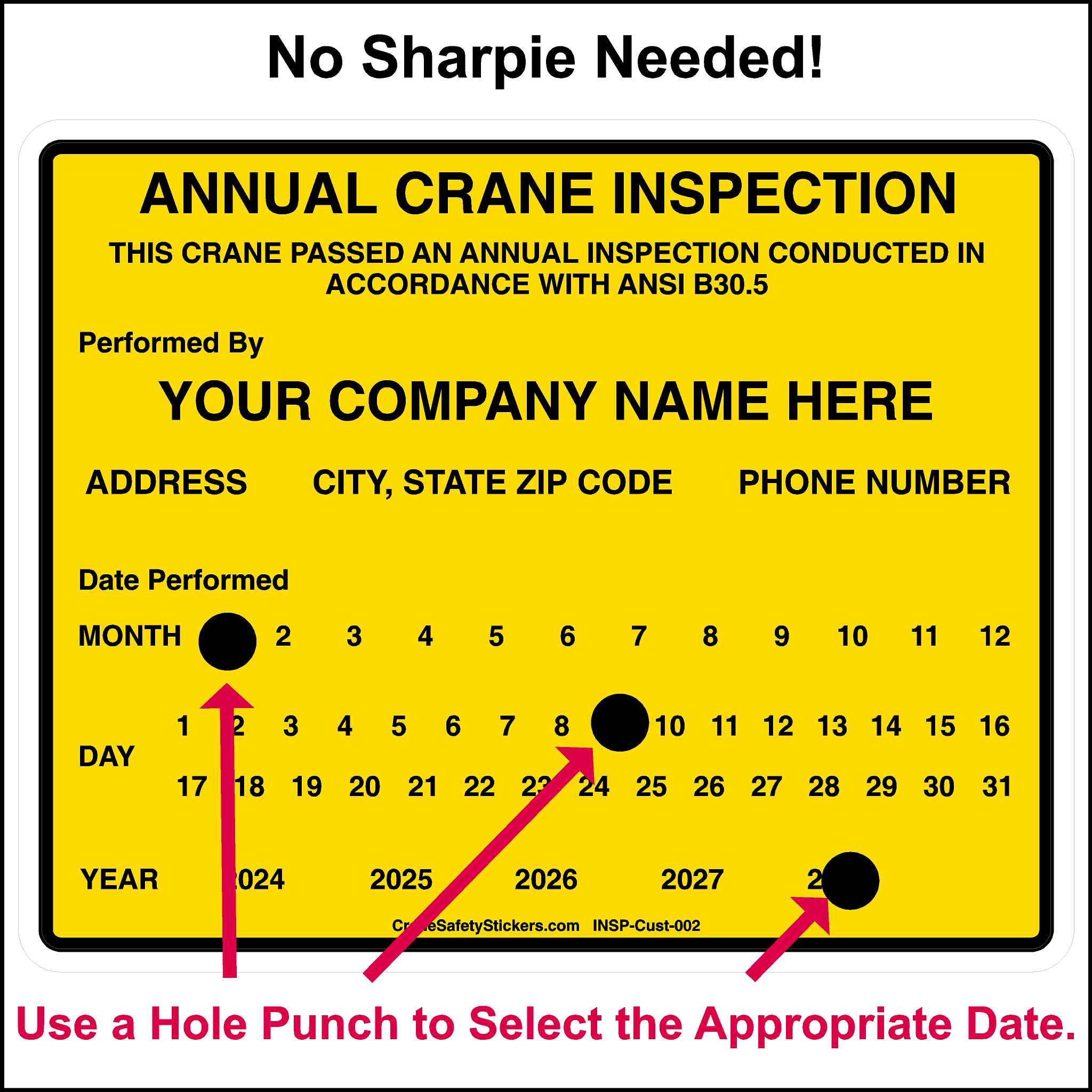 Custom Crane Inspection Sticker Ready to Print and Ship
