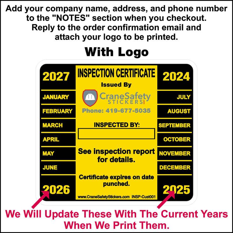Custom Crane Inspection Sticker Add Your Own Name And Number