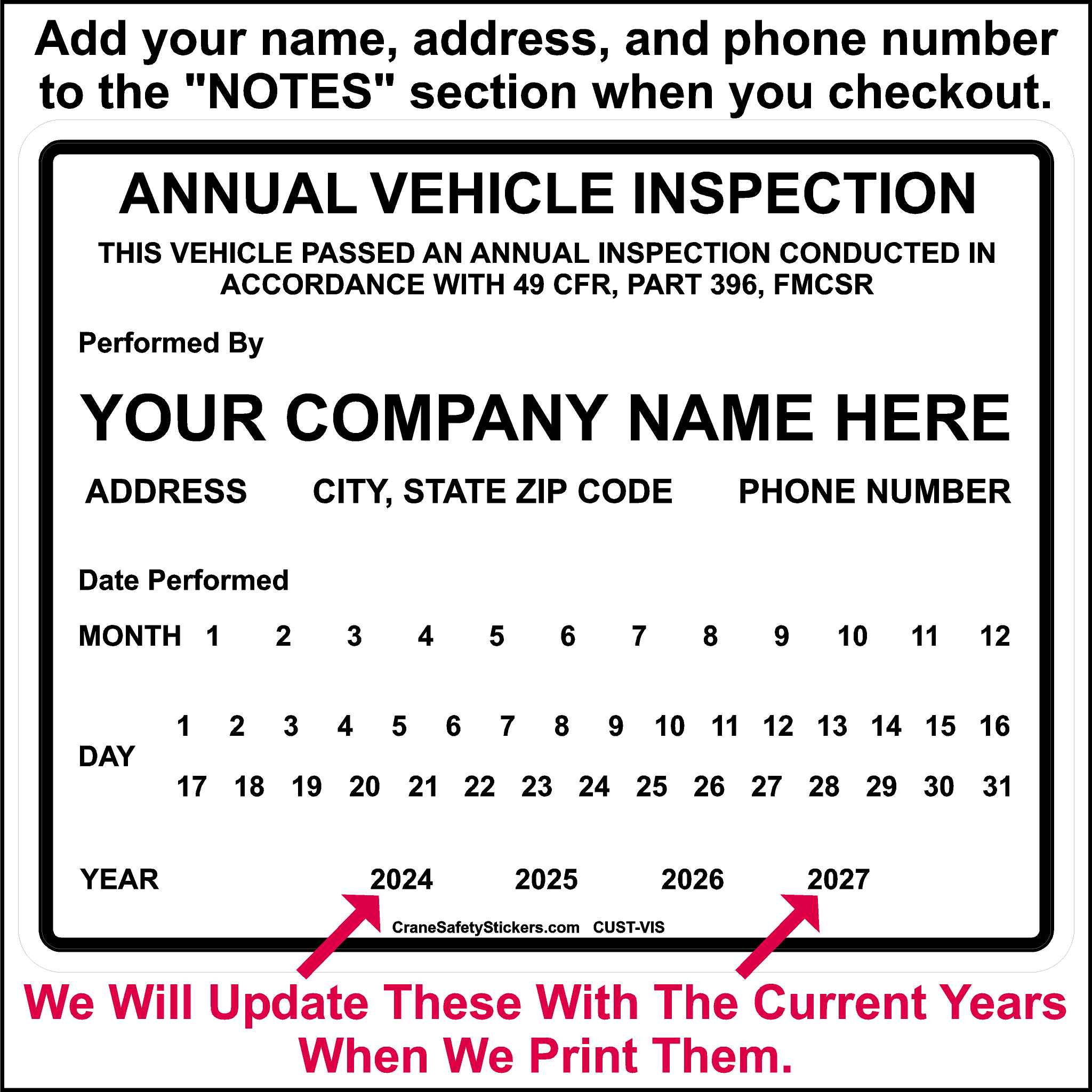 Custom Safety Stickers add your own text and images Tagged "- Inspection"