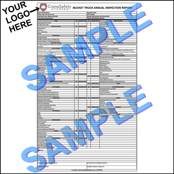 Custom Bucket Truck Inspection Sheet