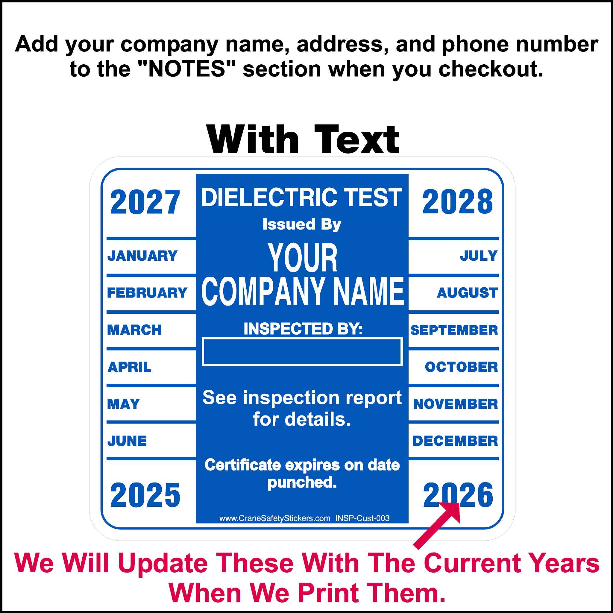 Dielectric Test Inspection Sticker