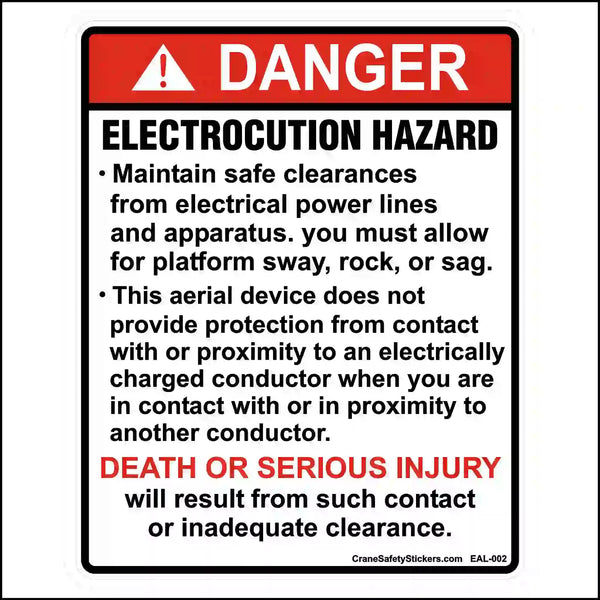 Aerial Lift Electrocution Hazard Sticker - OSHA & ANSI-Compliant Crane ...