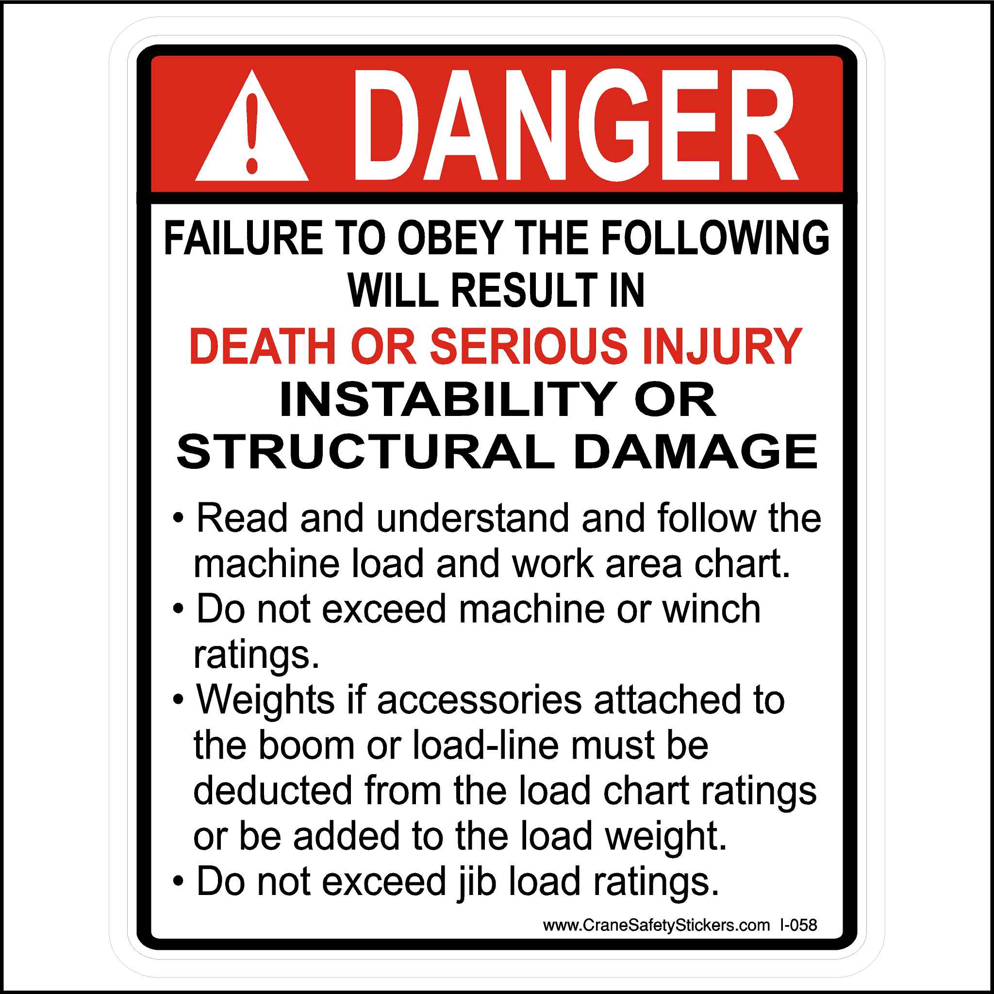 DANGER Failure To Obey Sticker Instability or Structural Damage For Di
