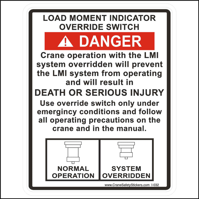 Load Moment Indicator Override Switch Decal - Safety Stickers