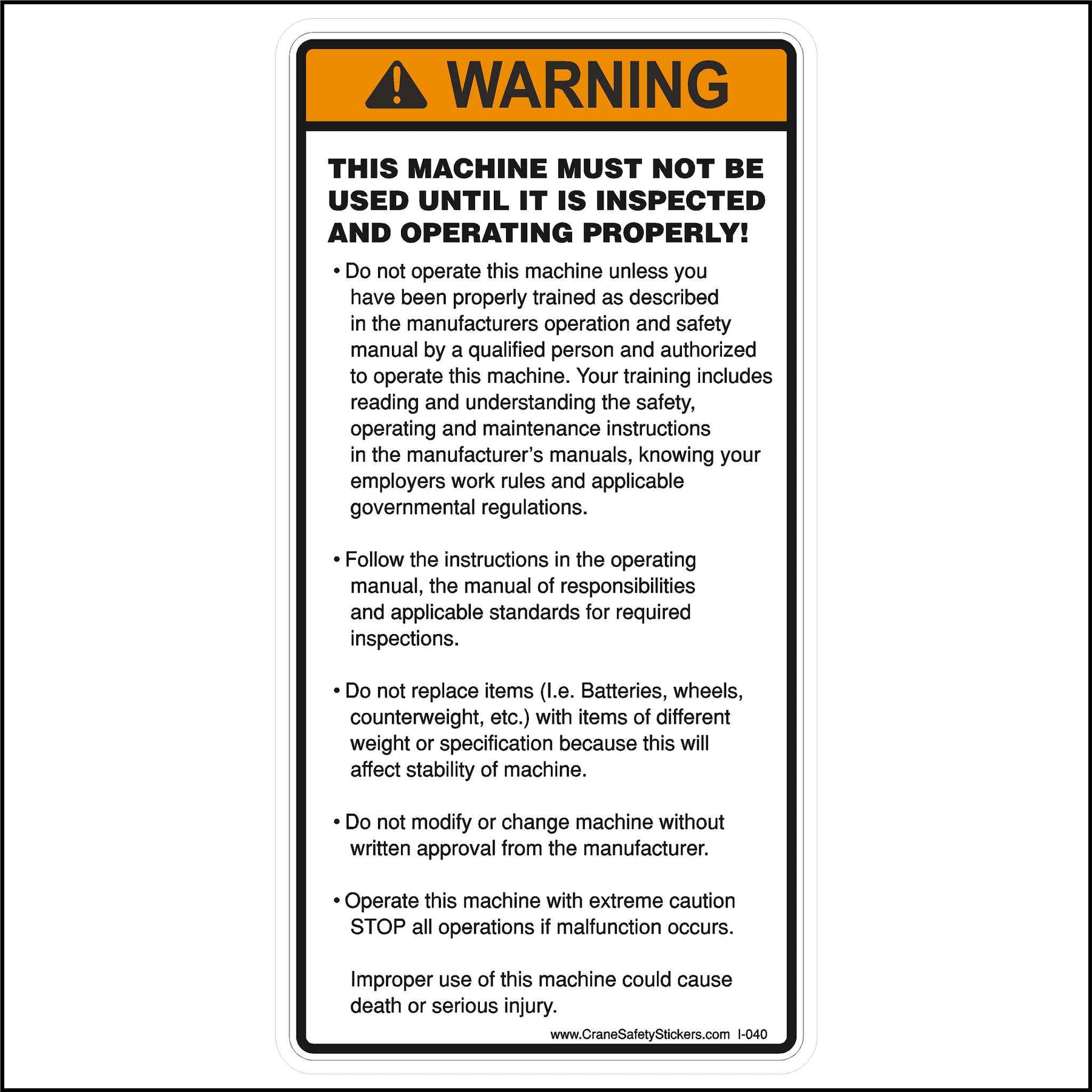 Crane Safety Decals and Boom Truck Safety Decals Tagged "- Inspection"