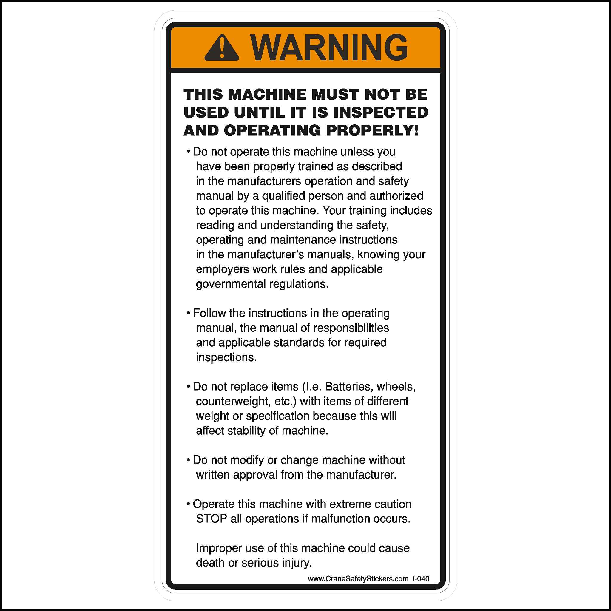 Equipment Safety Stickers Tagged "- Inspection"