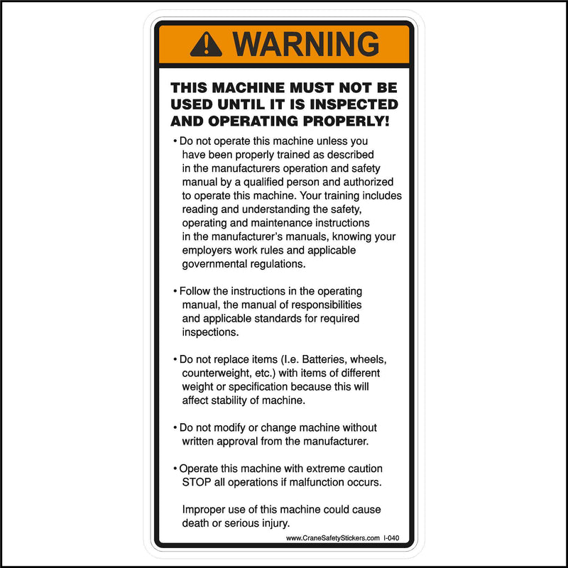 Large Backhoe Safety Sticker Kit