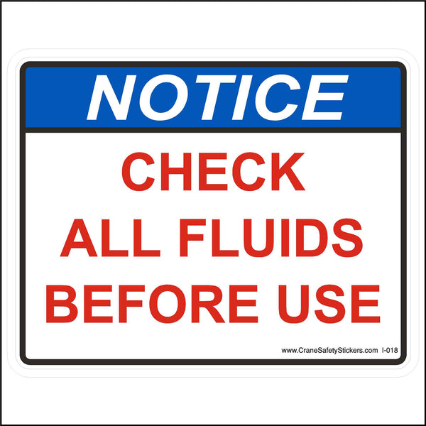 Check All Fluids Before Use Sticker