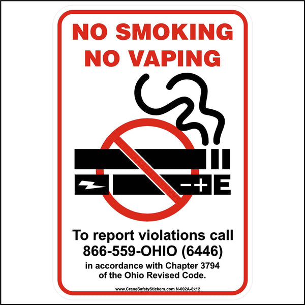 Ohio No Smoking No Vaping Sticker Ohio Chapter 3794