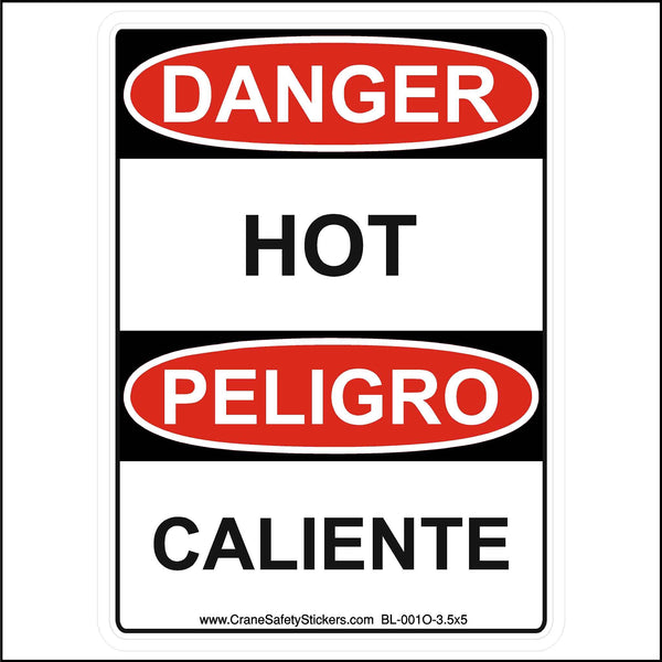 Bilingual Safety Sticker DANGER HOT PELIGRO CALIENTE OSHA ANSI