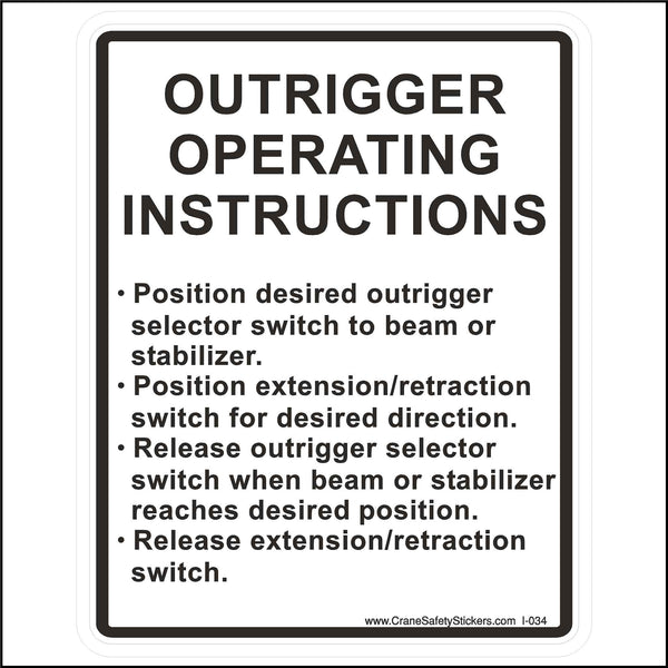 Outrigger Operating Instructions Crane Safety Sticker