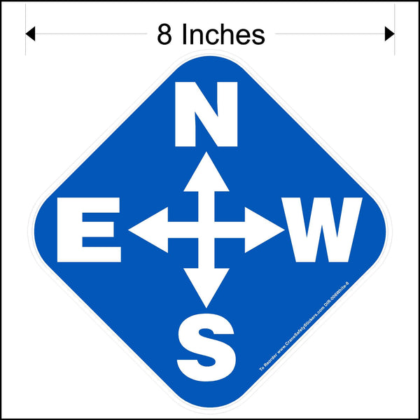 Crane Directional Decal Printed With Blue Background and White Letteri